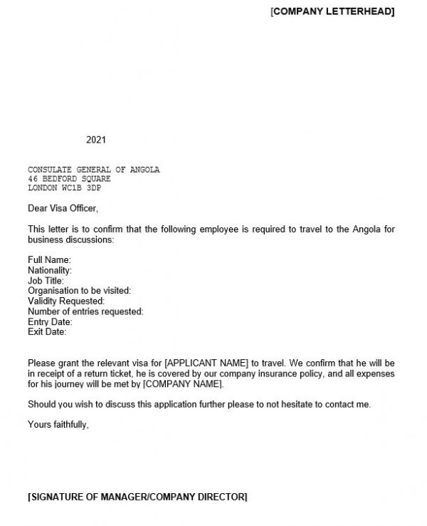 Sample Letter Employment STV VISA | UKAngola